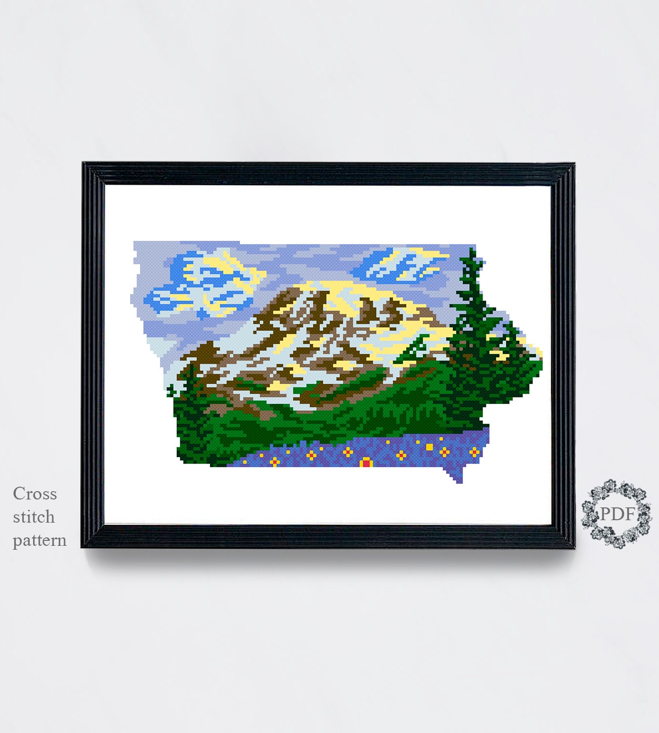 Iowa State Map Modern Cross Stitch Pattern PDF, Landscape Counted Cross ...