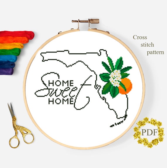 Florida State Flower Modern Cross Stitch Pattern PDF USA Map - Etsy