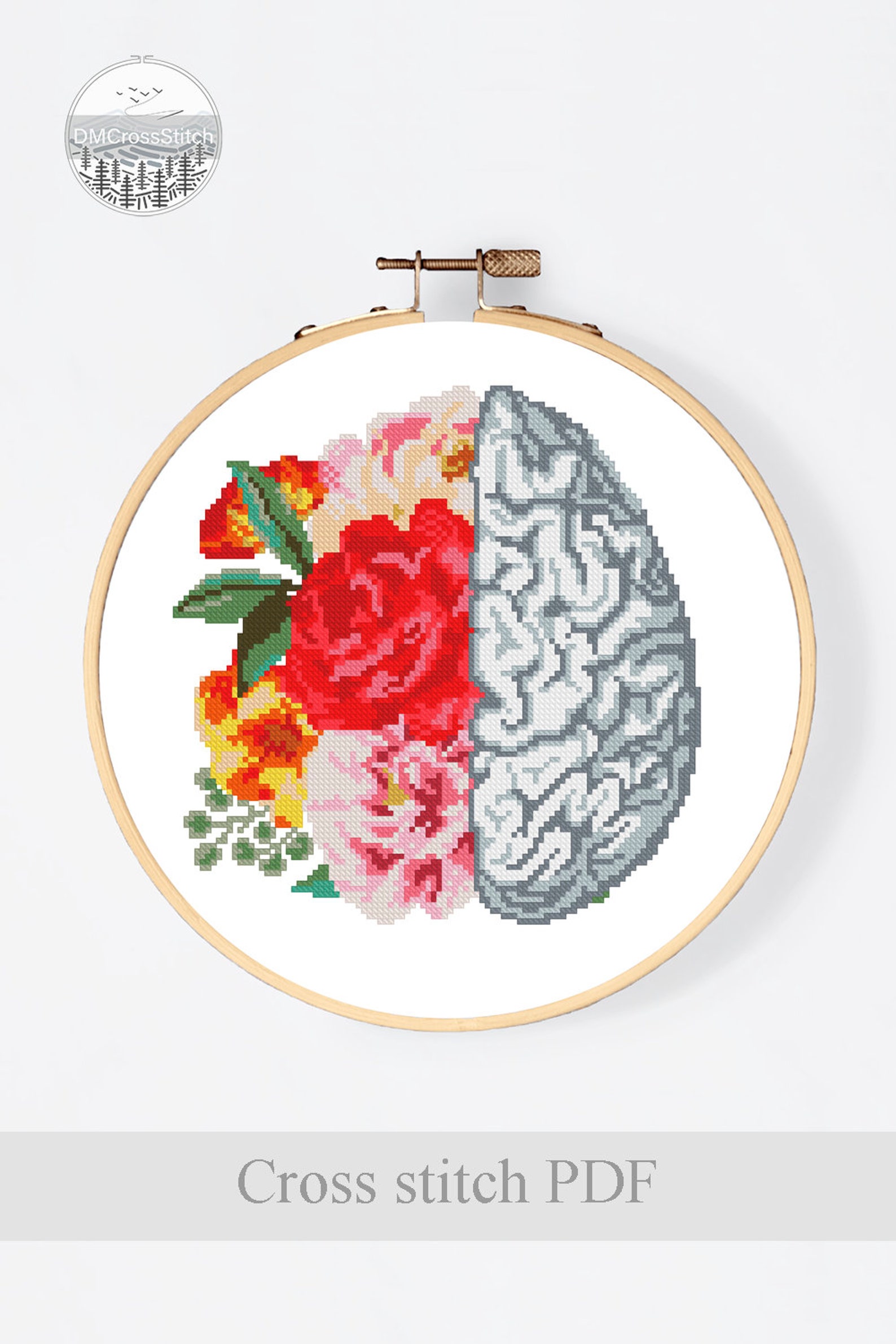 Human Brain Modern Cross Stitch Pattern PDF Anatomy Counted - Etsy