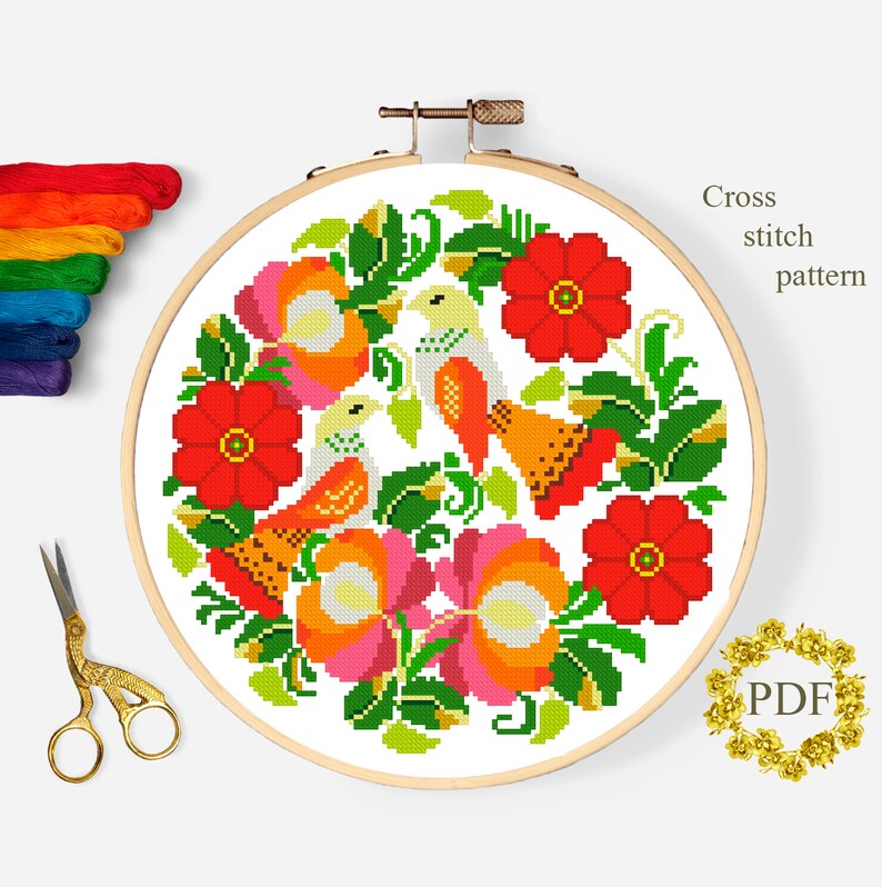 Folk Art Cross Stitch Pattern Modern Flower Cross Stitch | Etsy