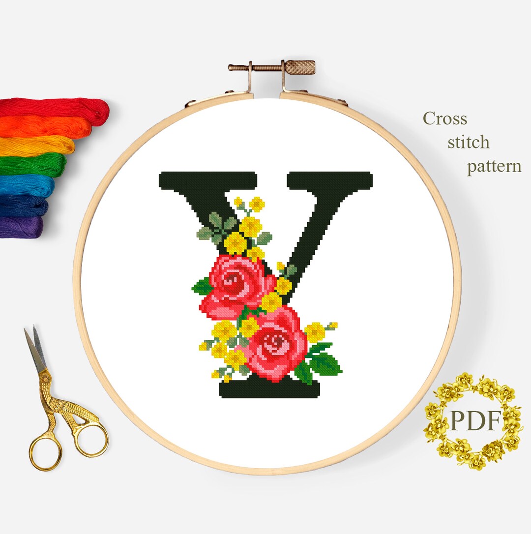 Letter Y Modern Cross Stitch Pattern PDF, Monogram Floral Counted Cross ...