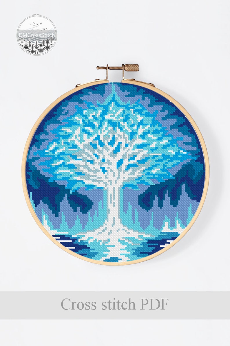 Tree Winter Modern Cross Stitch Pattern PDF, Landscape Watercolor ...