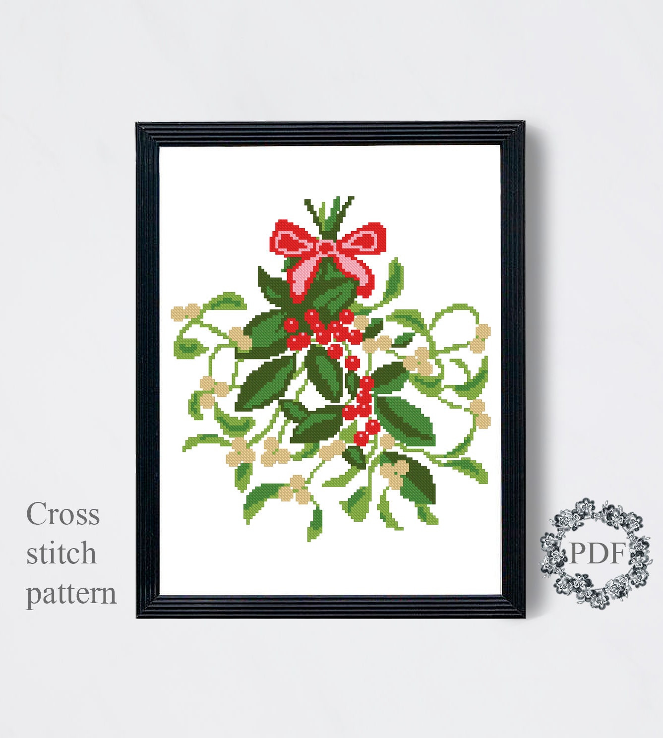 Mistletoe Kisses Modern Cross Stitch Pattern PDF, Christmas Counted ...