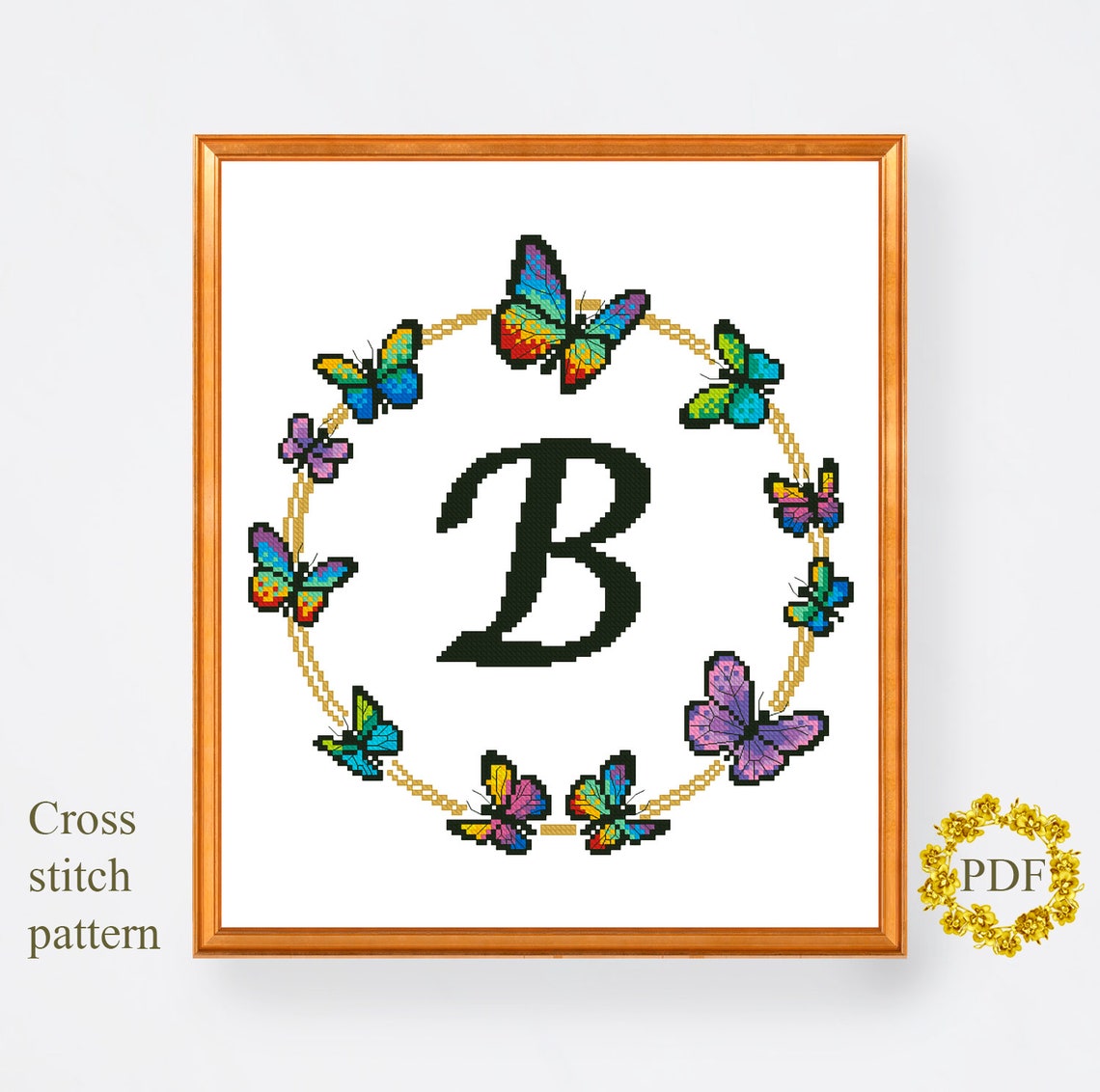 Letter B Modern Cross Stitch Pattern PDF, Monogram Baby Counted Cross ...