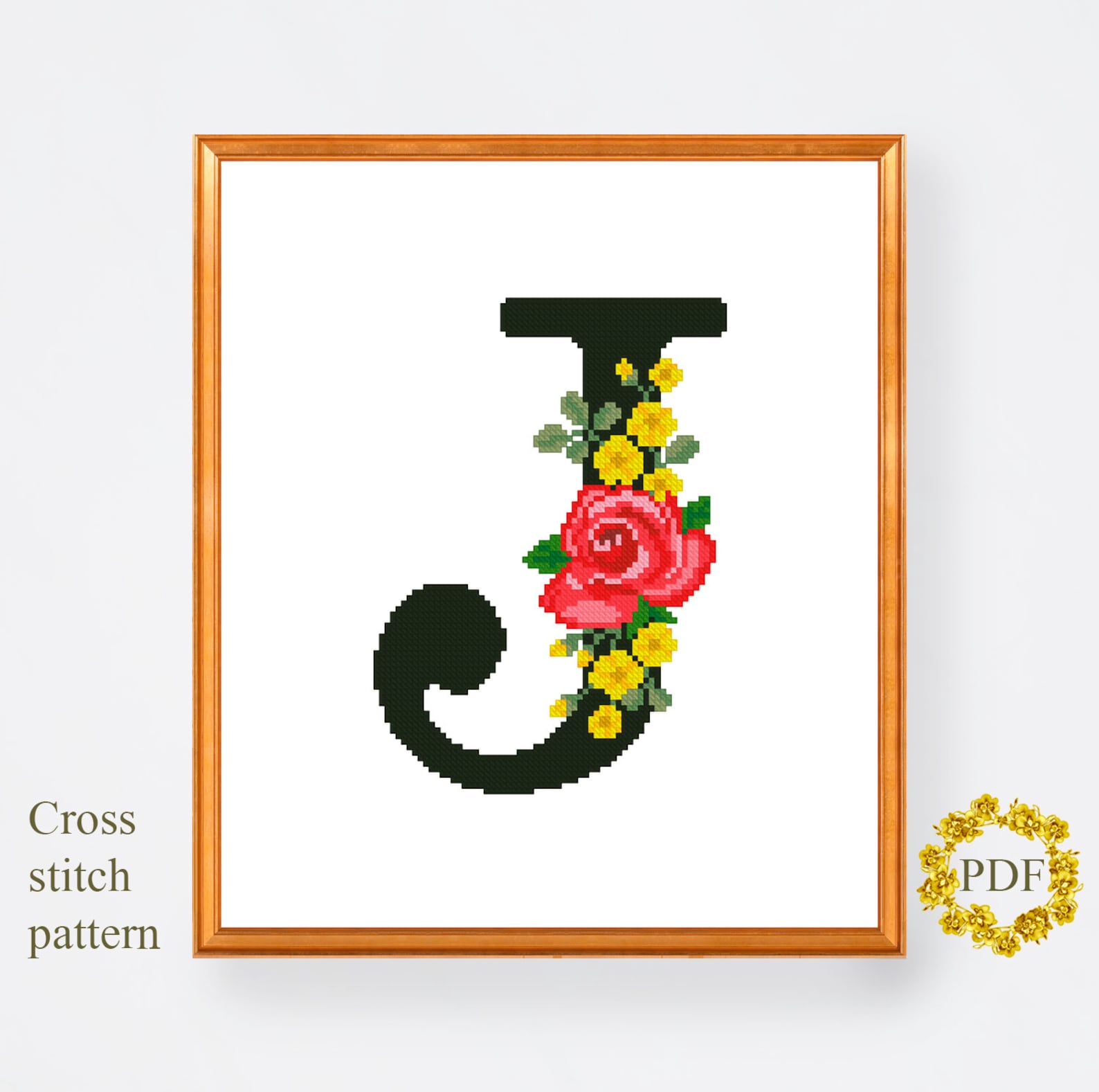 Letter J Modern Cross Stitch Pattern PDF, Monogram Floral Counted Cross ...