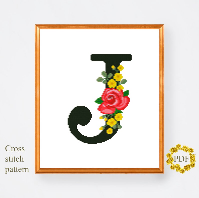 Letter J Modern Cross Stitch Pattern PDF Monogram Floral - Etsy