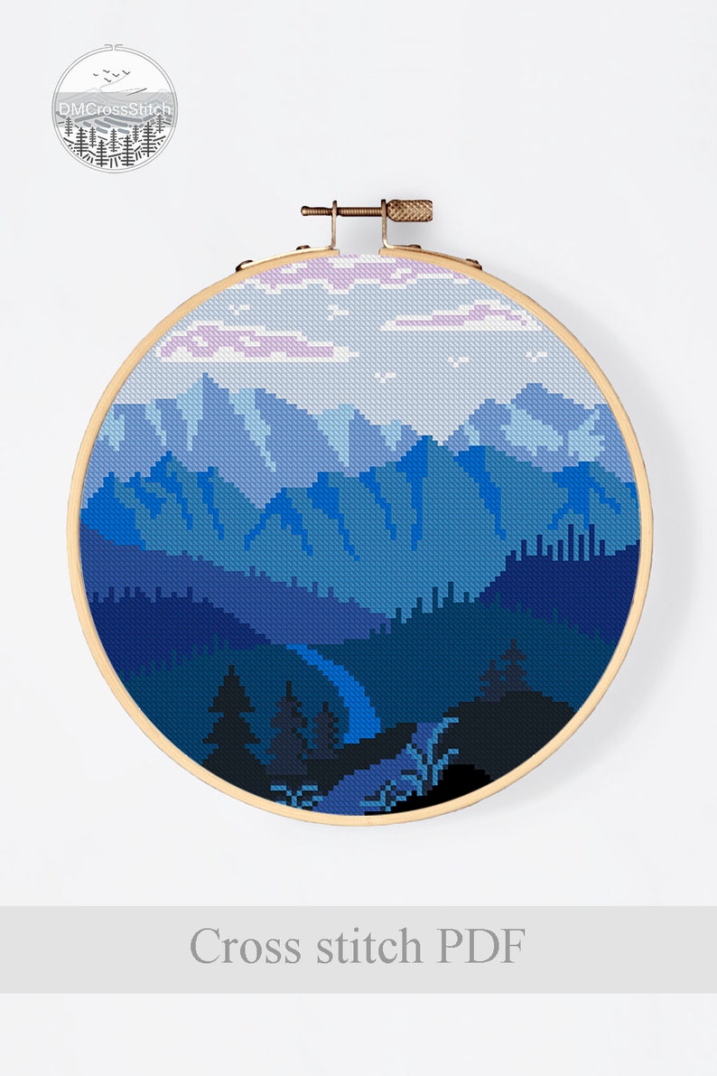 Mountains Modern Cross Stitch Pattern PDF Landscape Counted | Etsy