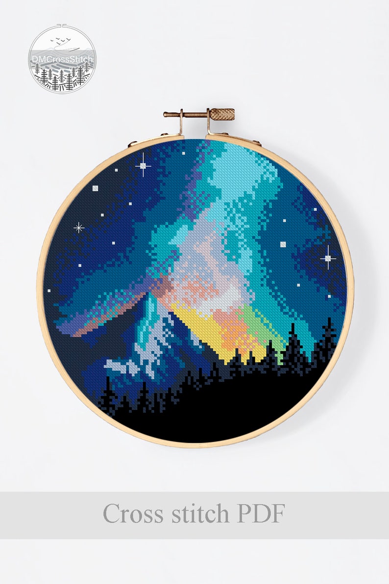 Northern Lights Modern Cross Stitch Pattern PDF, Landscape Counted ...
