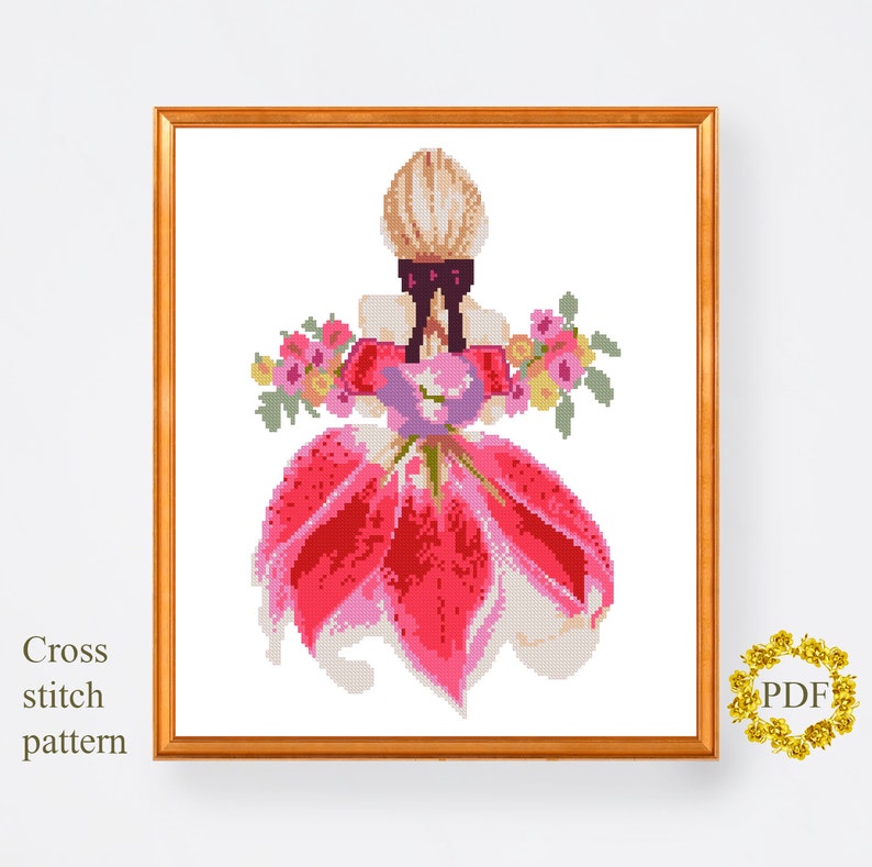 Girl Watercolor Cross Stitch Pattern Modern Flower Counted - Etsy