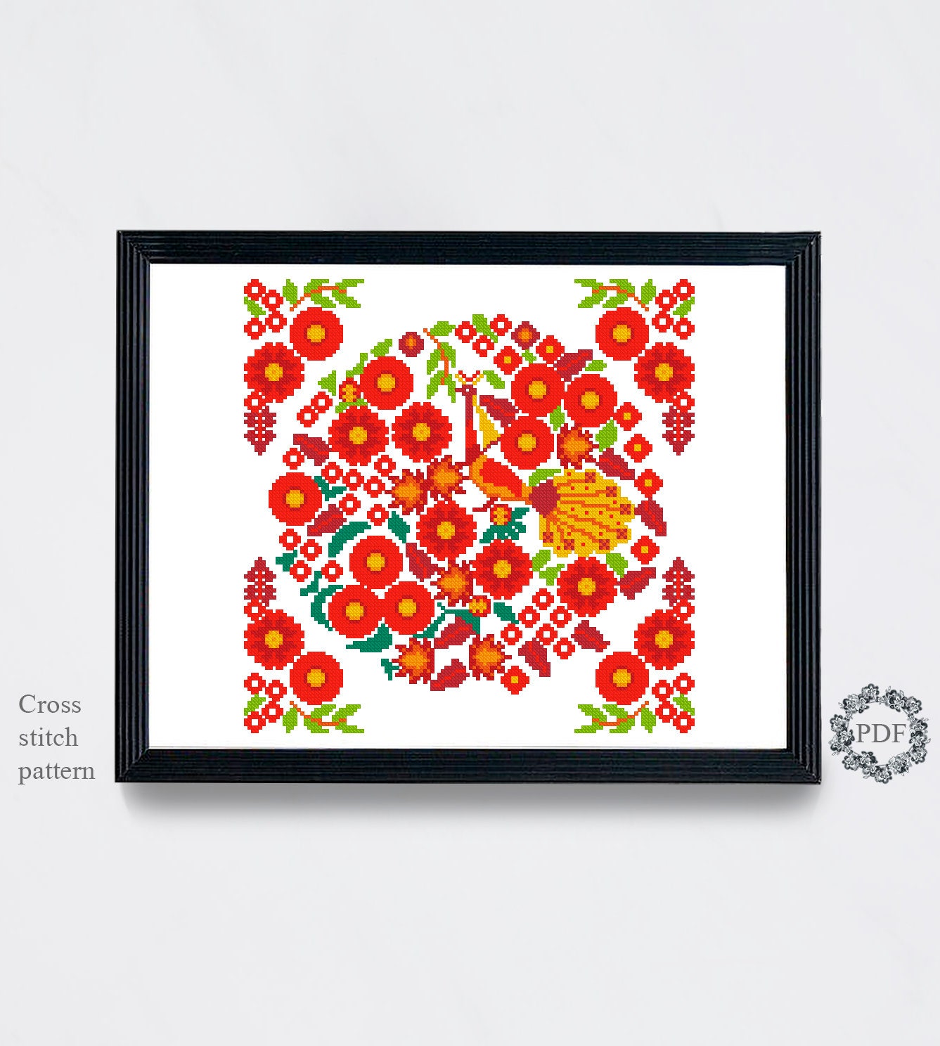 Floral Folk Art Modern Cross Stitch Pattern PDF Flower | Etsy