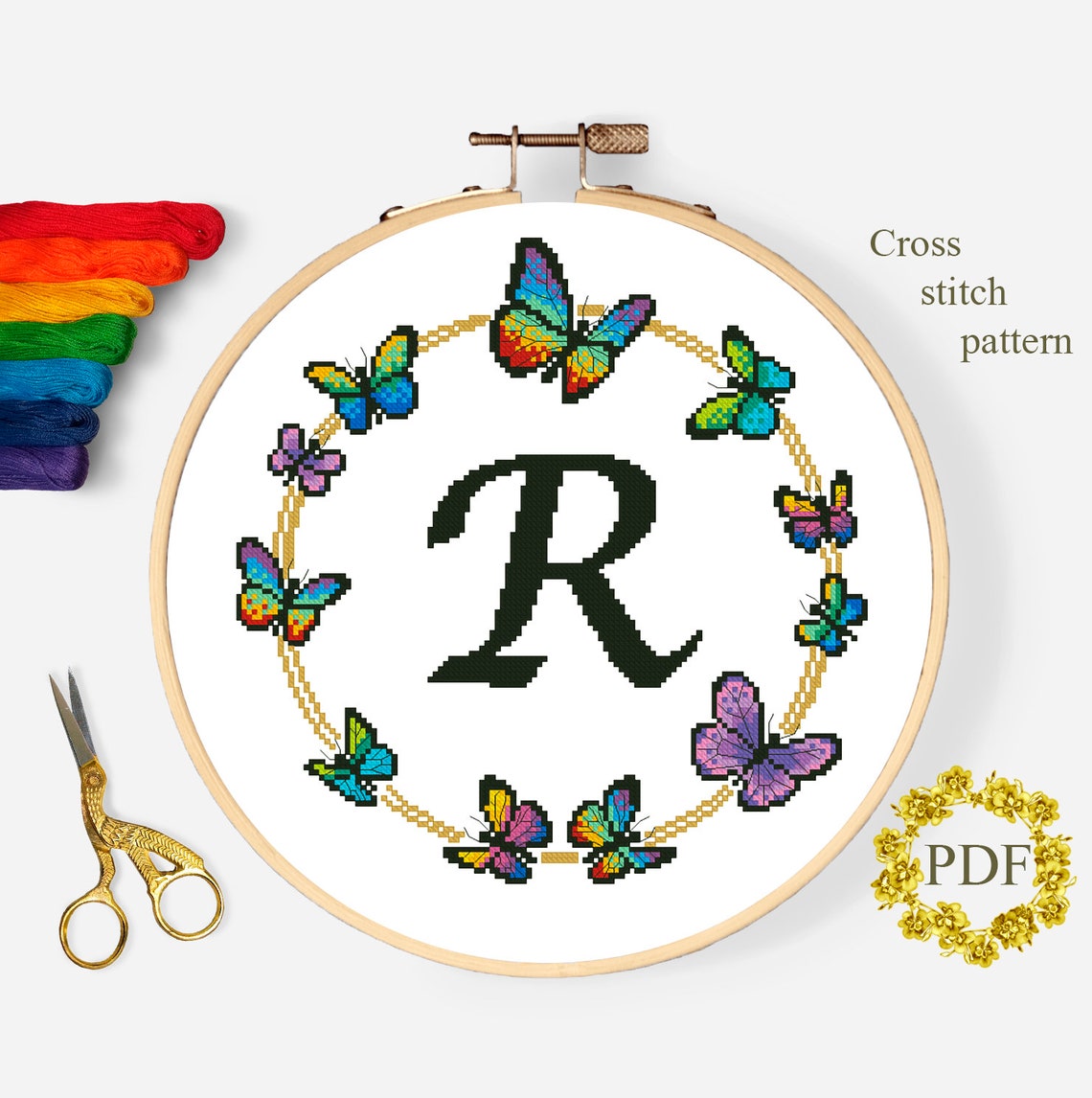 Letter R Modern Cross Stitch Pattern PDF, Monogram Baby Counted Cross ...