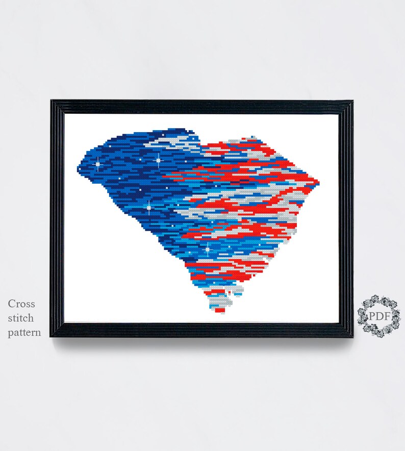 South Carolina State Map Modern Cross Stitch Pattern PDF, American Flag ...