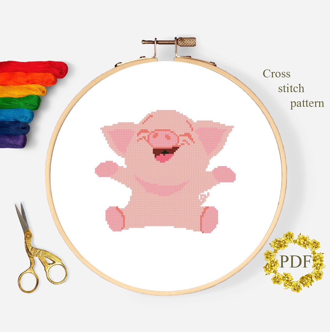 Pig Modern Cross Stitch Pattern PDF, Cute Animal Counted Cross Stitch ...