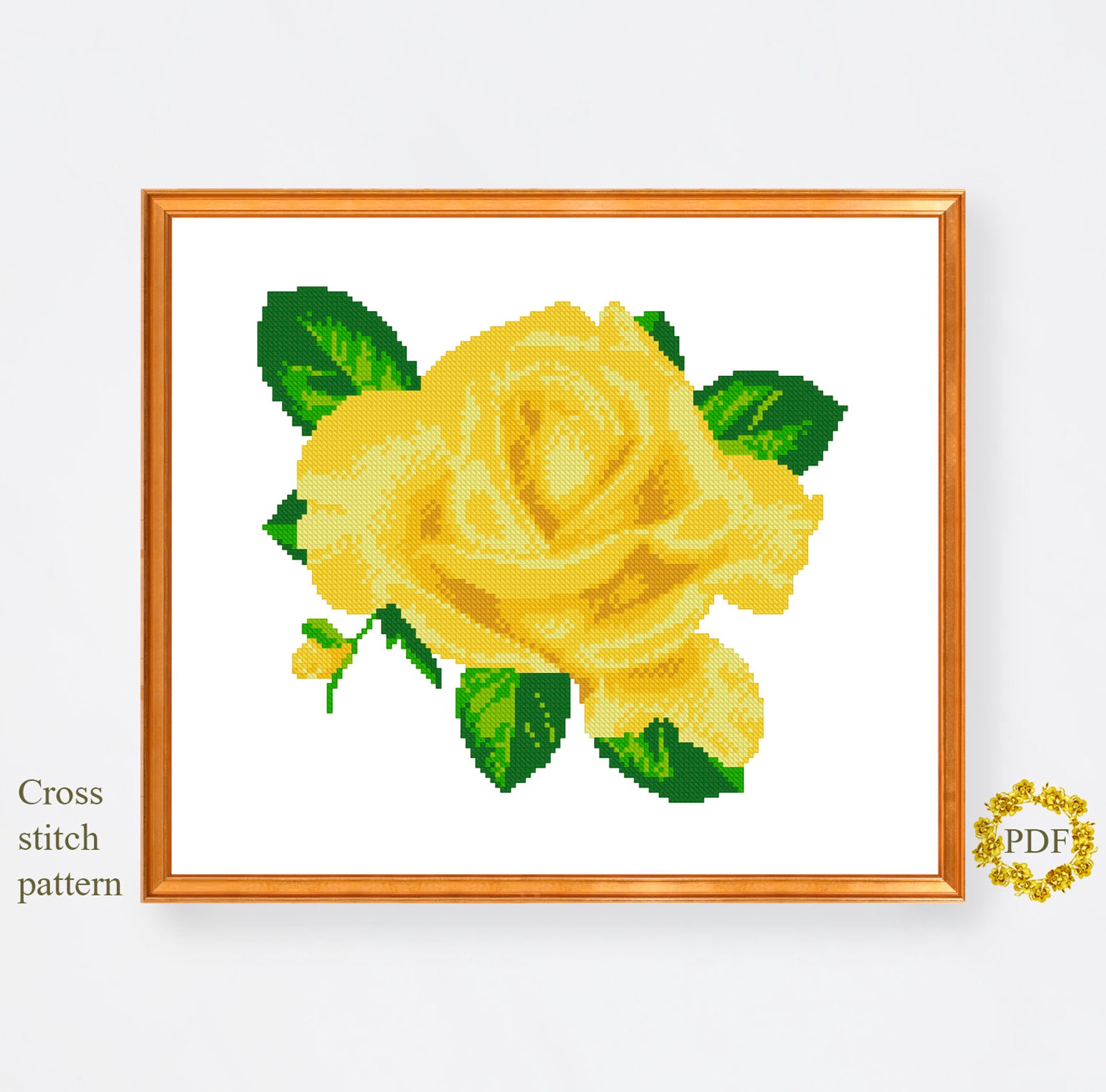 Yellow Rose Modern Cross Stitch Pattern PDF Flower Counted | Etsy