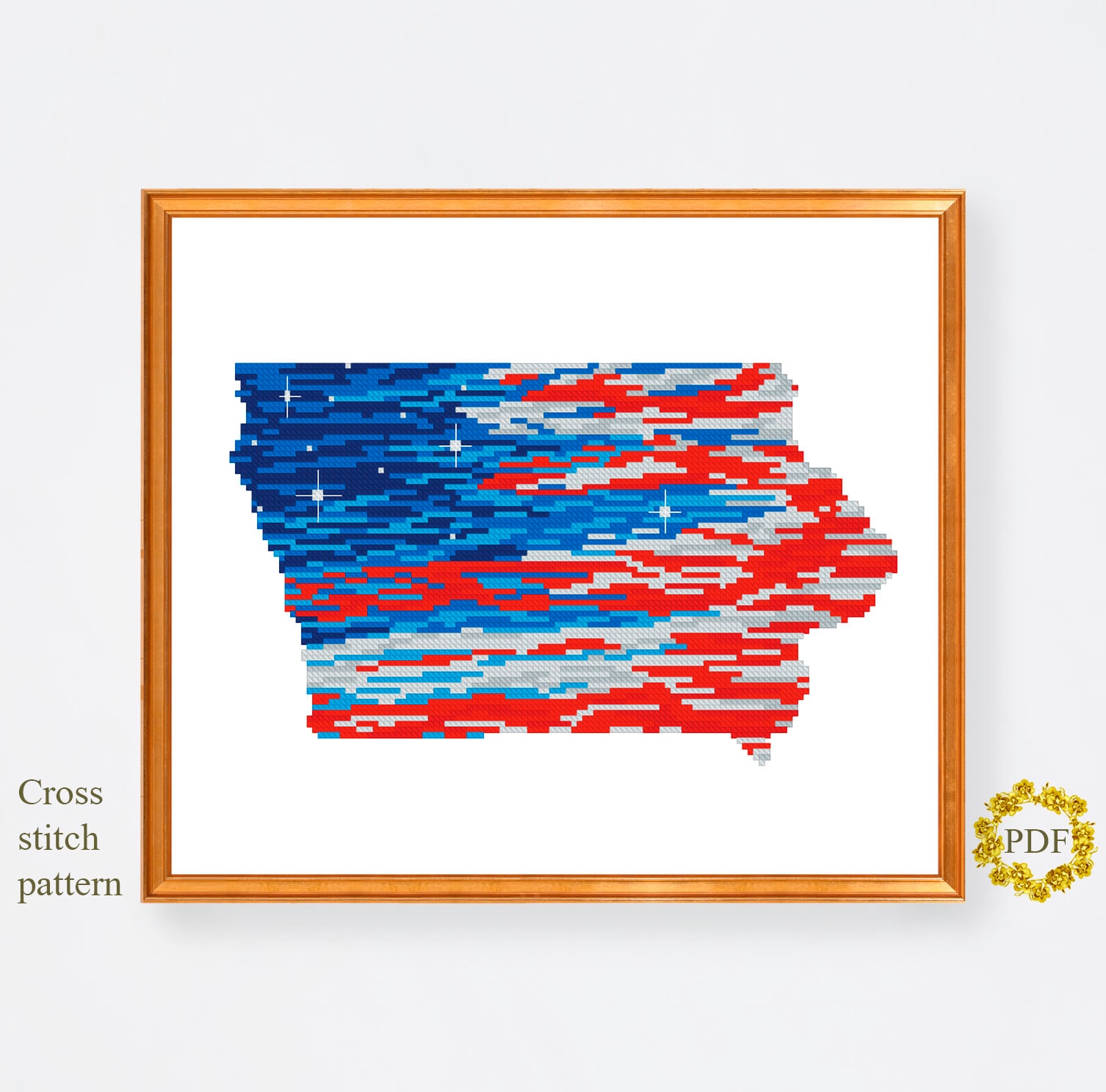 Iowa State Map Modern Cross Stitch Pattern PDF, American Flag Counted ...