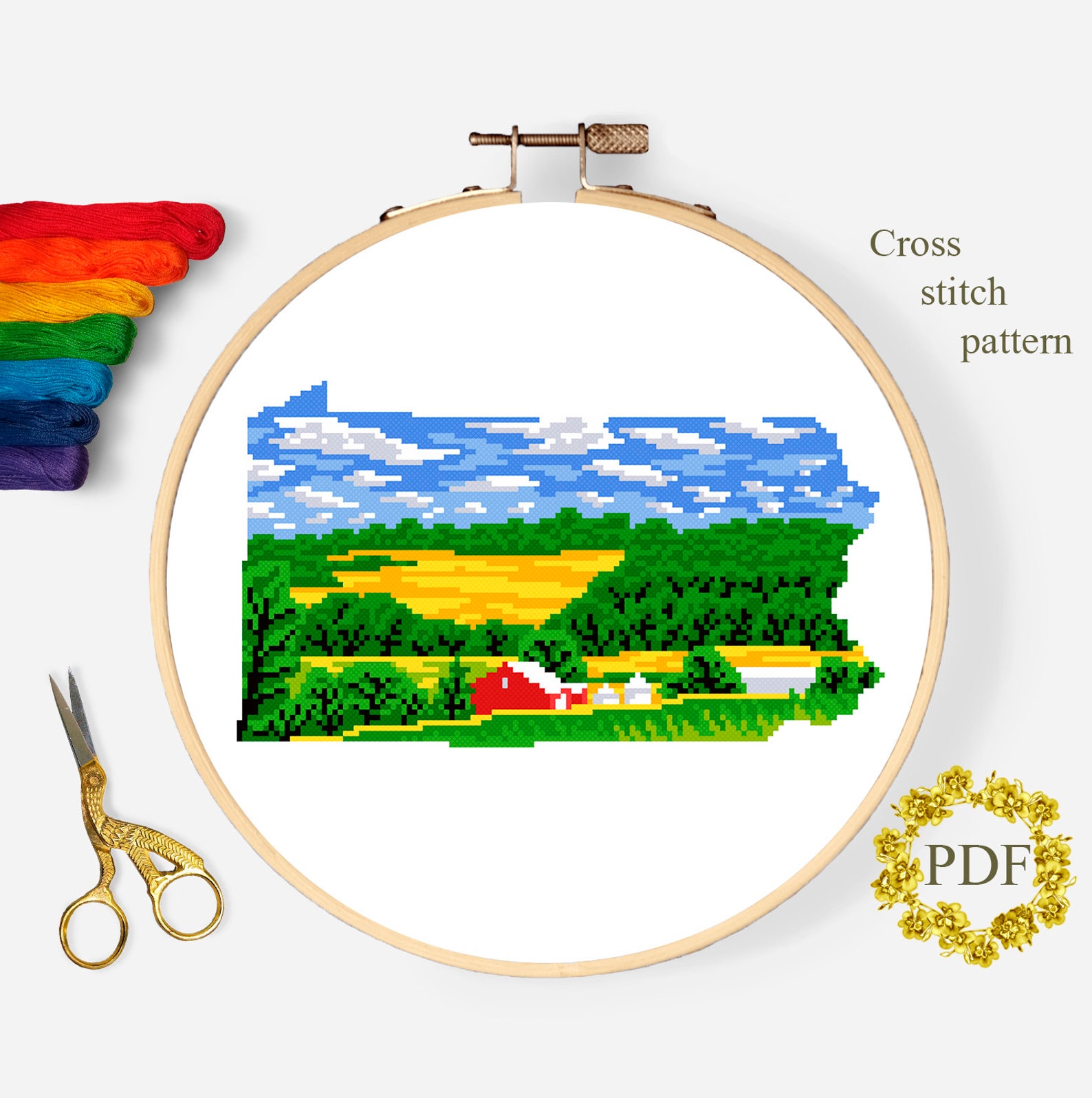 Pennsylvania State Modern Cross Stitch Pattern PDF, Landscape Map ...