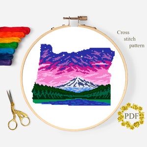 Oregon State Map Modern Cross Stitch Pattern PDF, Landscape Counted ...