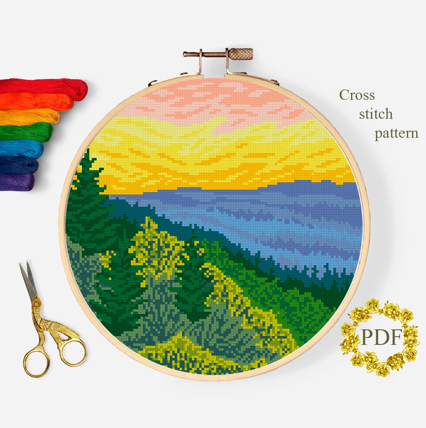 Landscape Modern Cross Stitch Pattern PDF Sunset Counted | Etsy