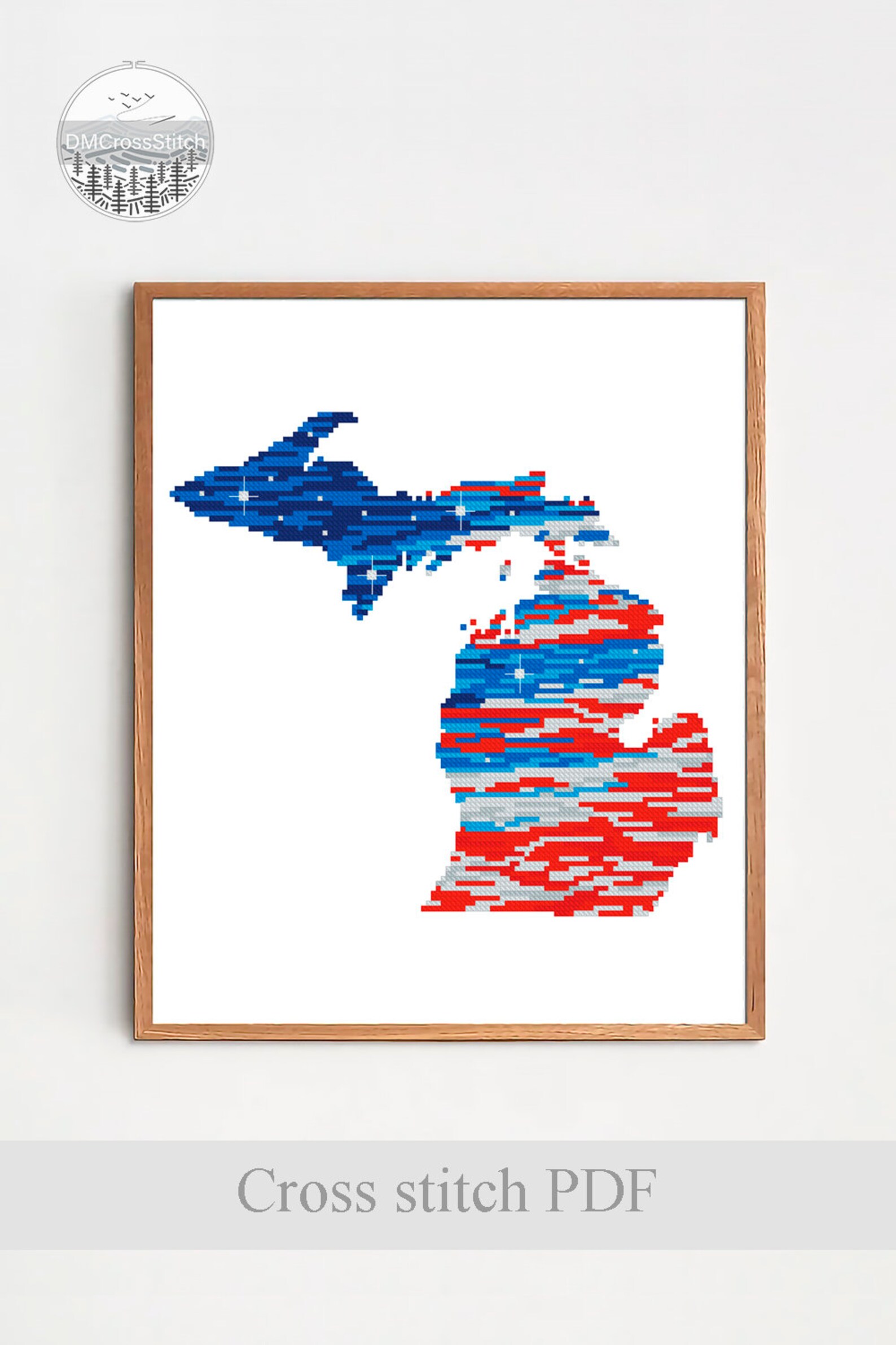Michigan State Map Modern Cross Stitch Pattern PDF American - Etsy