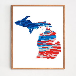 Michigan State Map Modern Cross Stitch Pattern PDF, American Flag ...