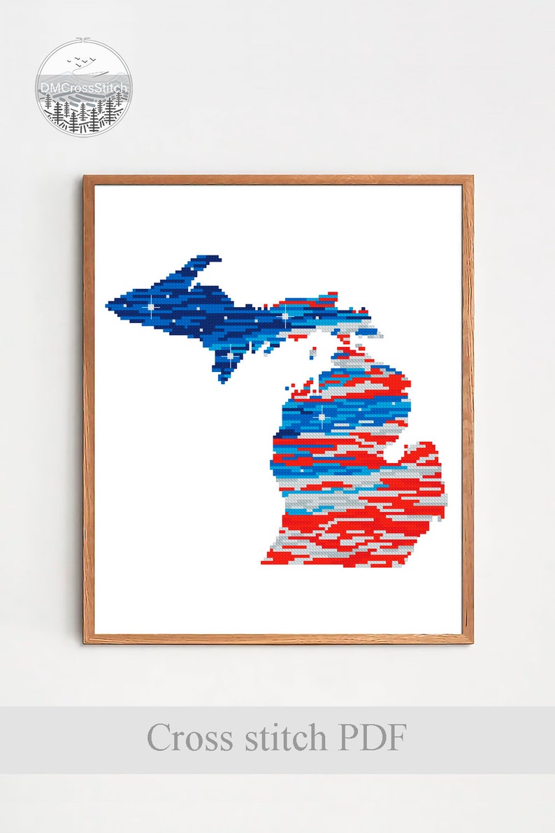 Michigan State Map Modern Cross Stitch Pattern PDF American - Etsy