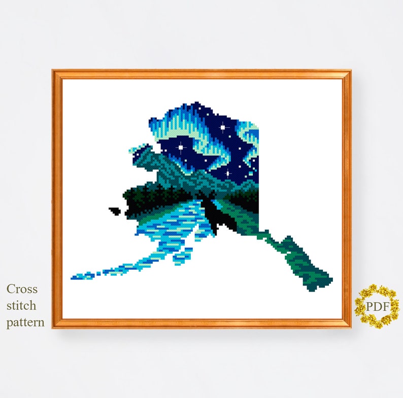 Alaska State Modern Cross Stitch Pattern PDF Landscape USA - Etsy
