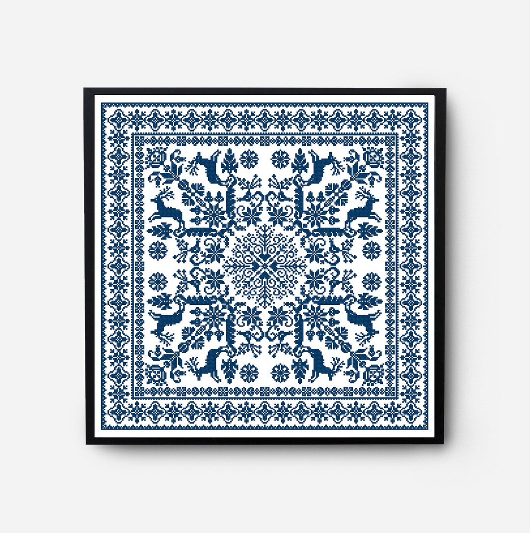 Monochromatic Sampler Cross Stitch Pattern PDF, Floral Folk Modern ...