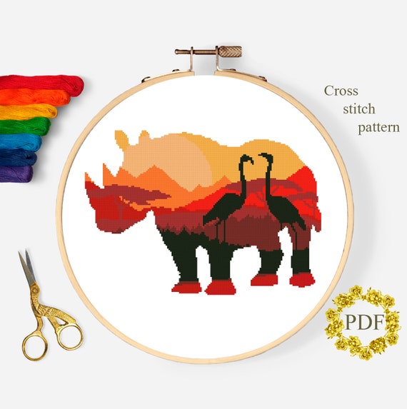 Rhino Modern Cross Stitch Pattern PDF Africa Landscape | Etsy