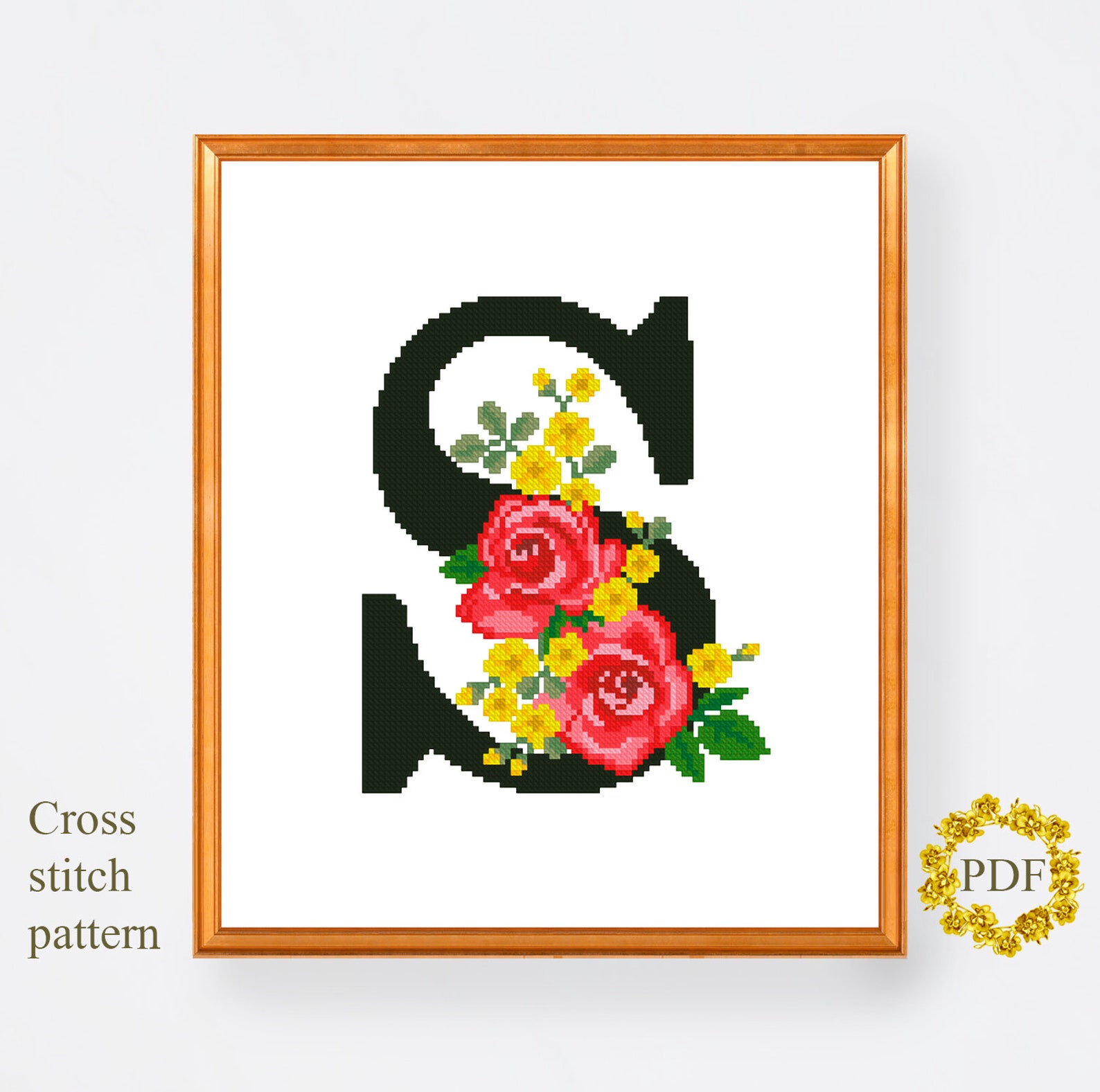 Letter S Modern Cross Stitch Pattern PDF, Monogram Floral Counted Cross ...