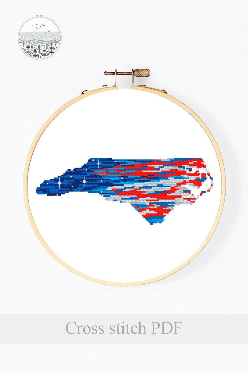 North Carolina State Map Modern Cross Stitch Pattern PDF - Etsy