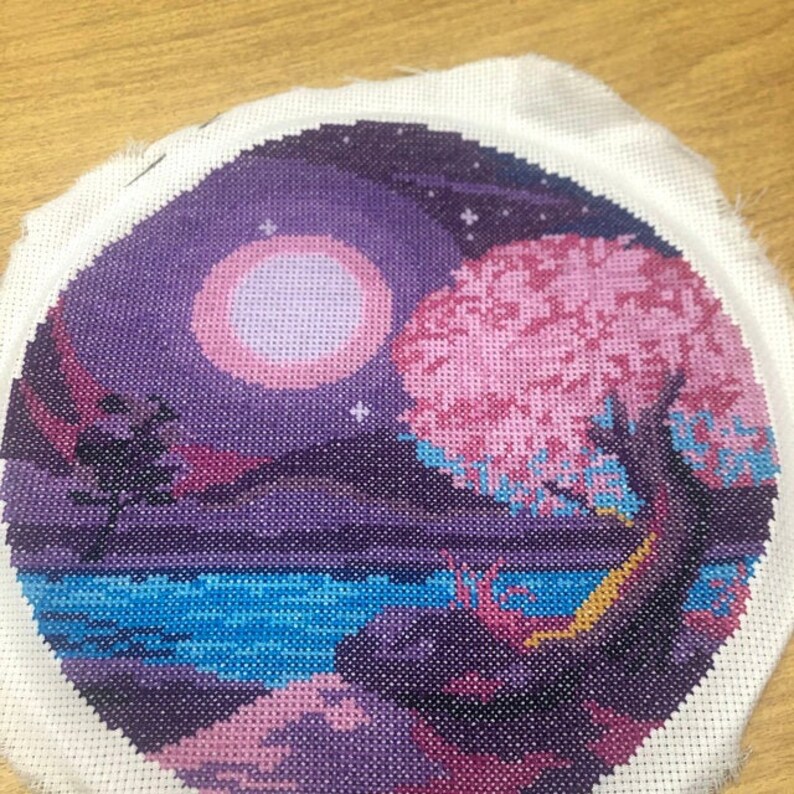 Tree Sakura Modern Cross Stitch Pattern PDF, Landscape Counted Cross ...