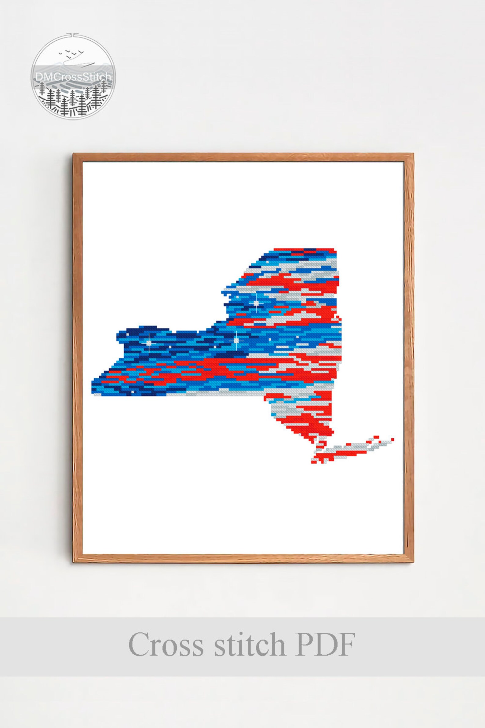 New York State Map Modern Cross Stitch Pattern PDF, American Flag ...