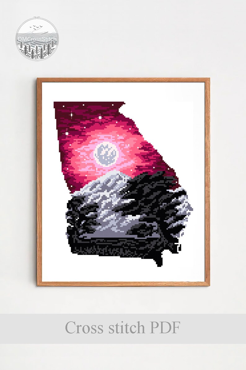 Georgia State Map Modern Cross Stitch Pattern PDF, Mountain Landscape ...