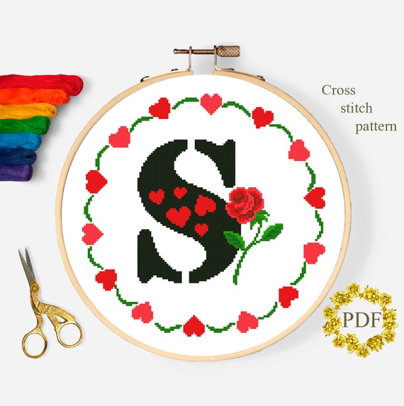 Letter S Modern Cross Stitch Pattern PDF Monogram Floral - Etsy