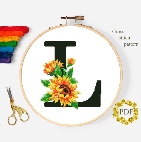 Letter L Modern Cross Stitch Pattern PDF Monogram Floral | Etsy