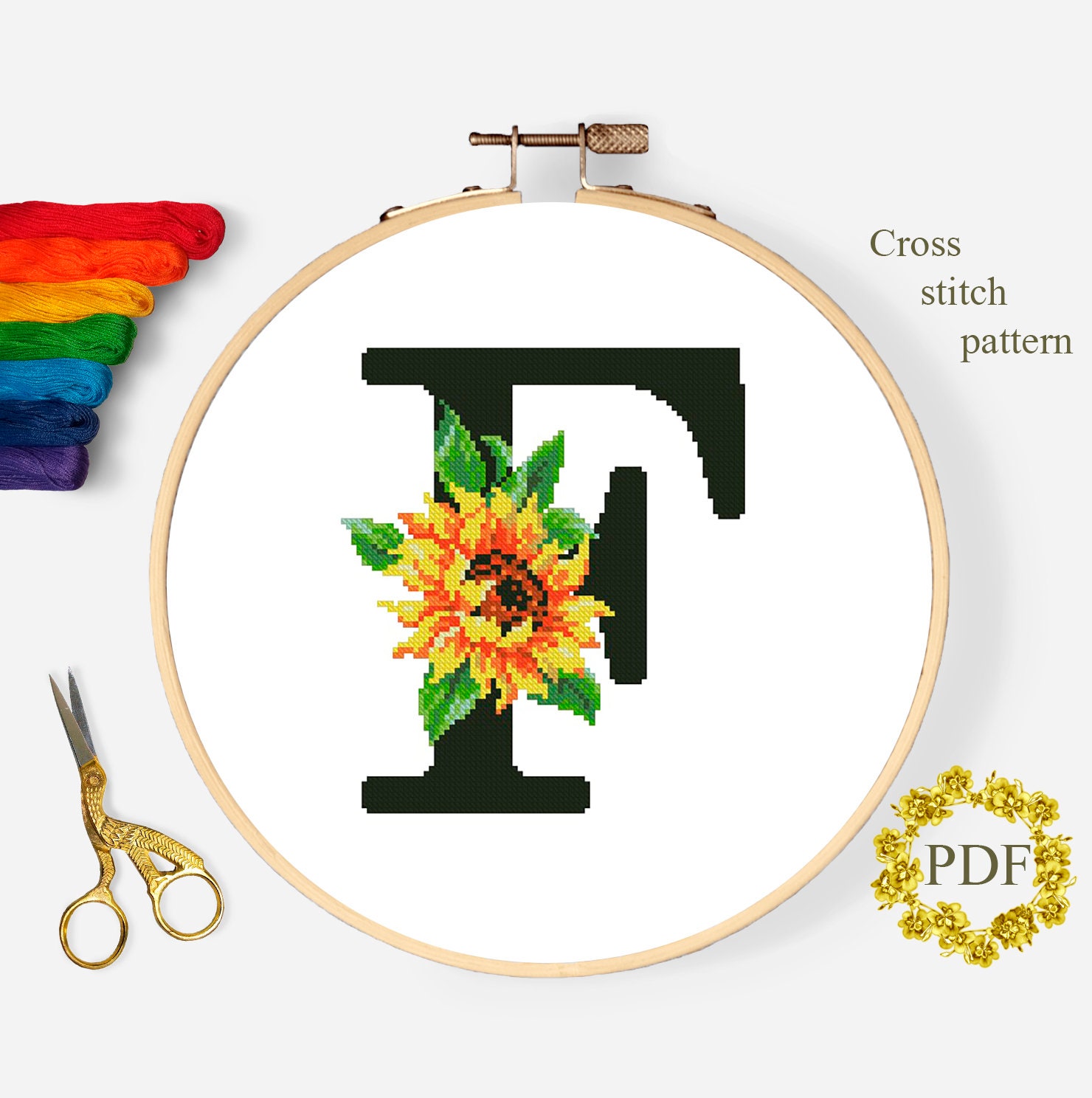 Letter F Modern Cross Stitch Pattern PDF Monogram Floral - Etsy