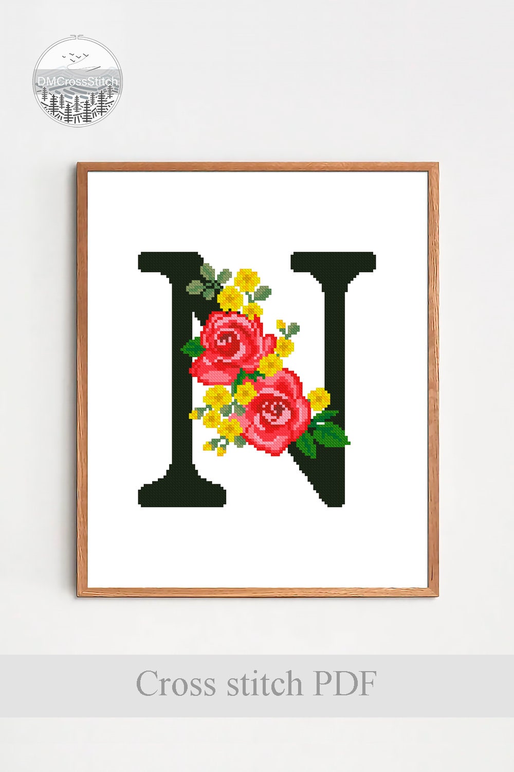 Letter N Modern Cross Stitch Pattern PDF, Monogram Floral Counted Cross ...