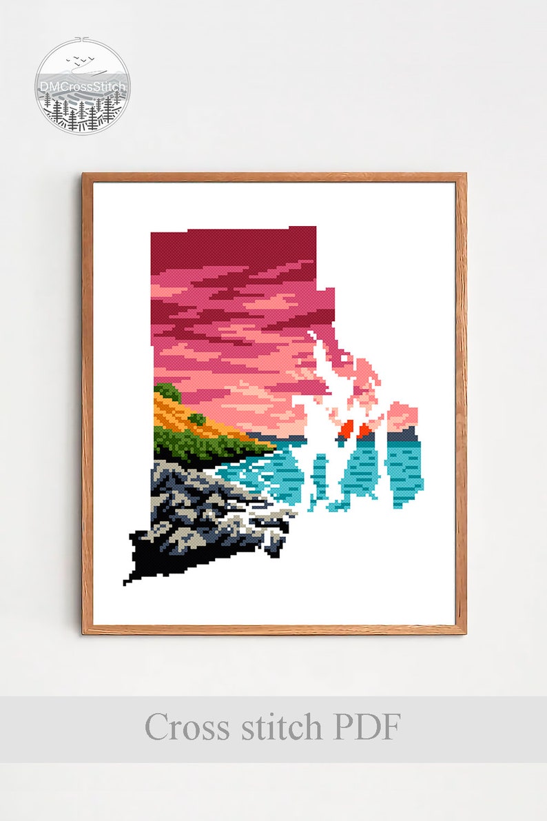 Rode Island State Map Modern Cross Stitch Pattern PDF Sea - Etsy