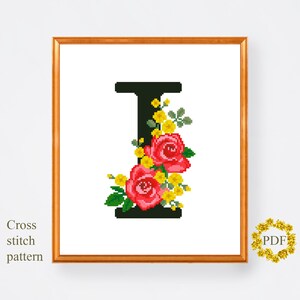 Letter I Modern Cross Stitch Pattern PDF, Monogram Floral Counted Cross ...