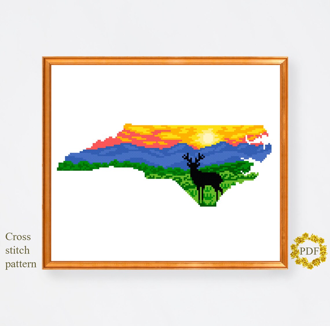 North Carolina State Map Modern Cross Stitch Pattern Mountain | Etsy