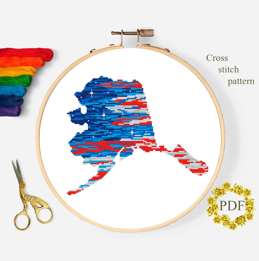 Alaska State Map Modern Cross Stitch Pattern PDF, American Flag Counted ...