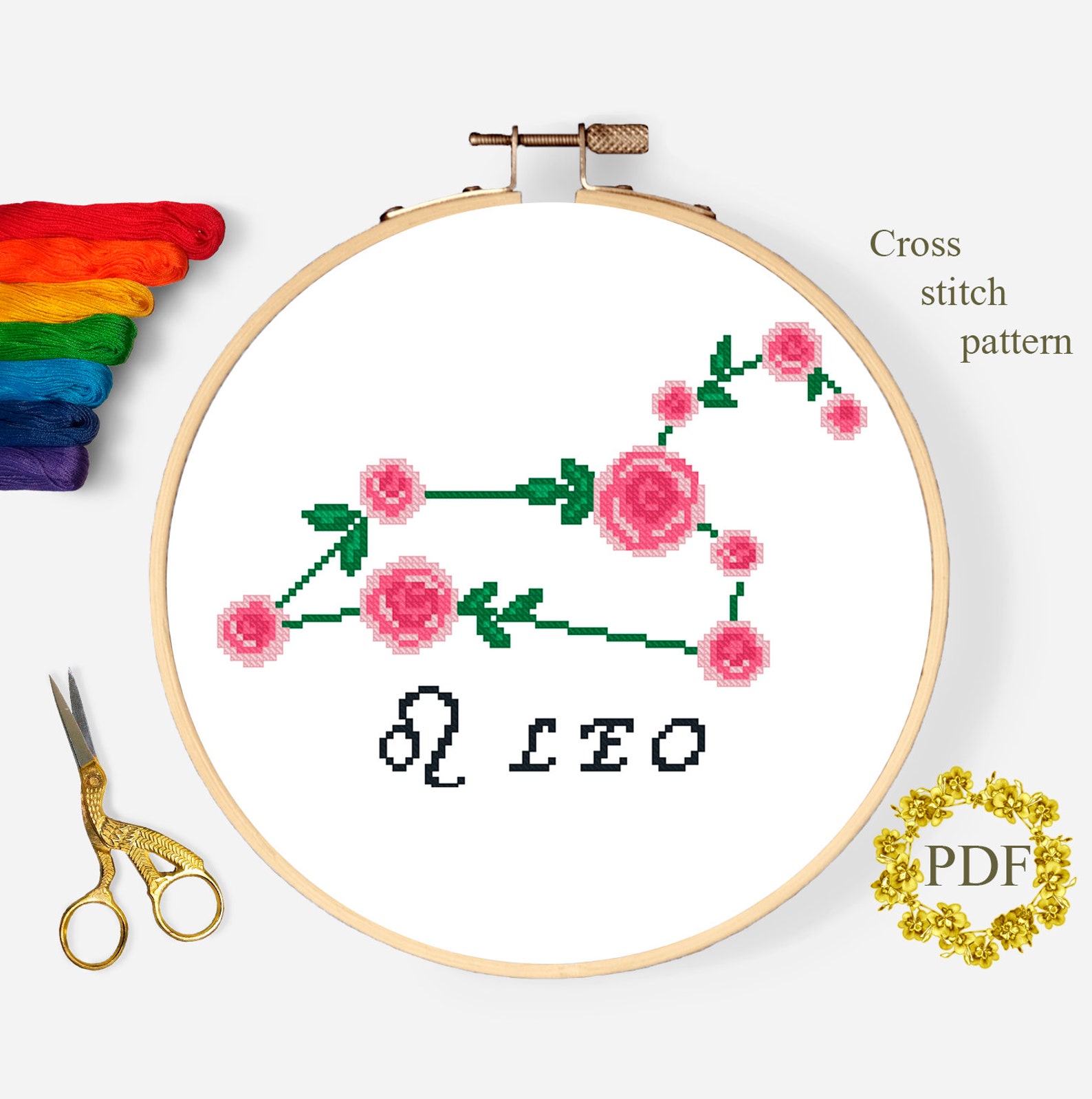 Floral Leo Modern Cross Stitch Pattern PDF Zodiac Sign - Etsy