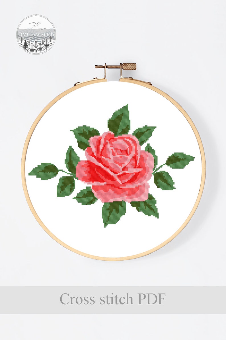 Pink Rose Modern Cross Stitch Pattern PDF Flower Counted | Etsy