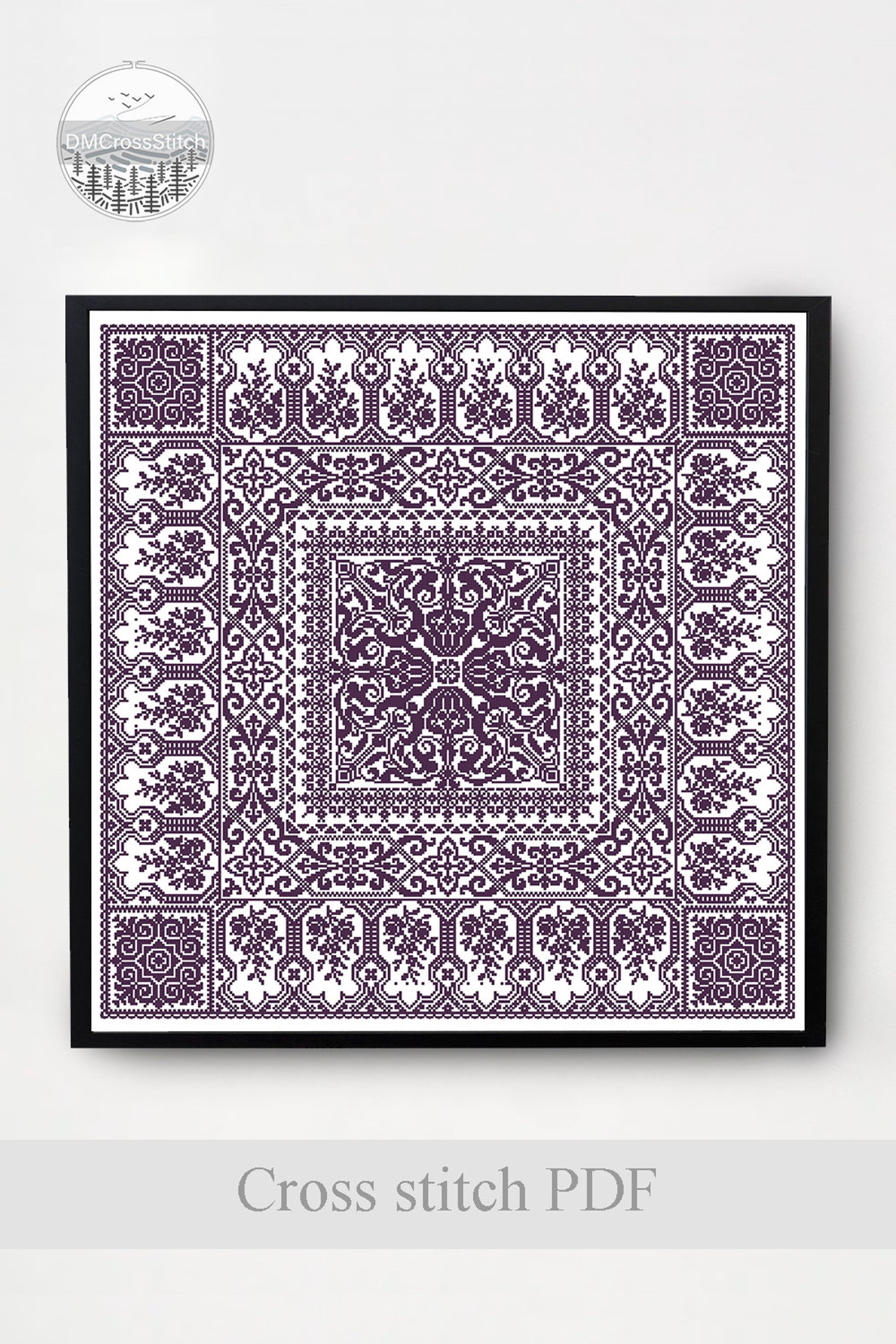 Monochromatic Sampler Cross Stitch Pattern PDF, Floral Folk Modern ...