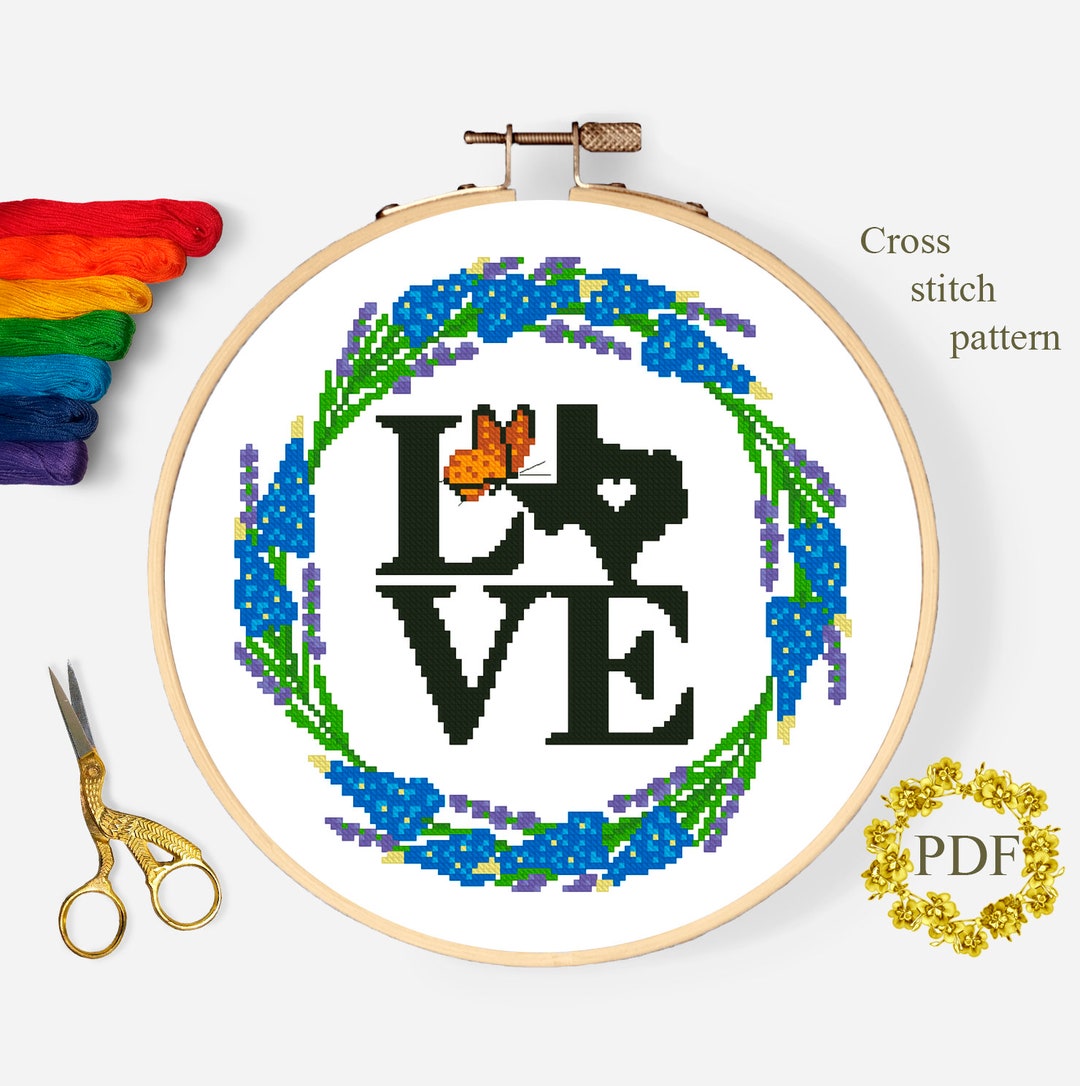Love Texas State Modern Cross Stitch Pattern PDF, USA Map Counted Cross ...