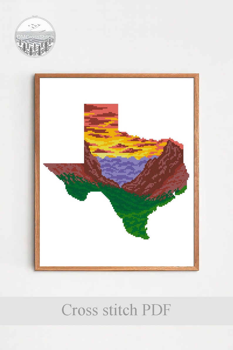 Texas State Modern Cross Stitch Pattern PDF Landscape USA Map - Etsy