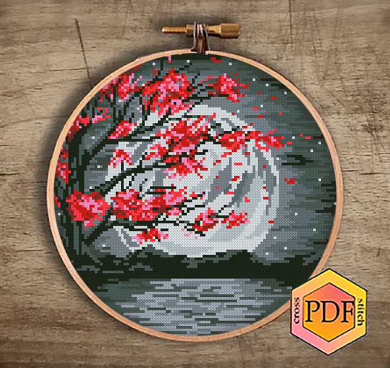 Sakura Tree Branch Modern Cross Stitch Pattern PDF Landscape - Etsy