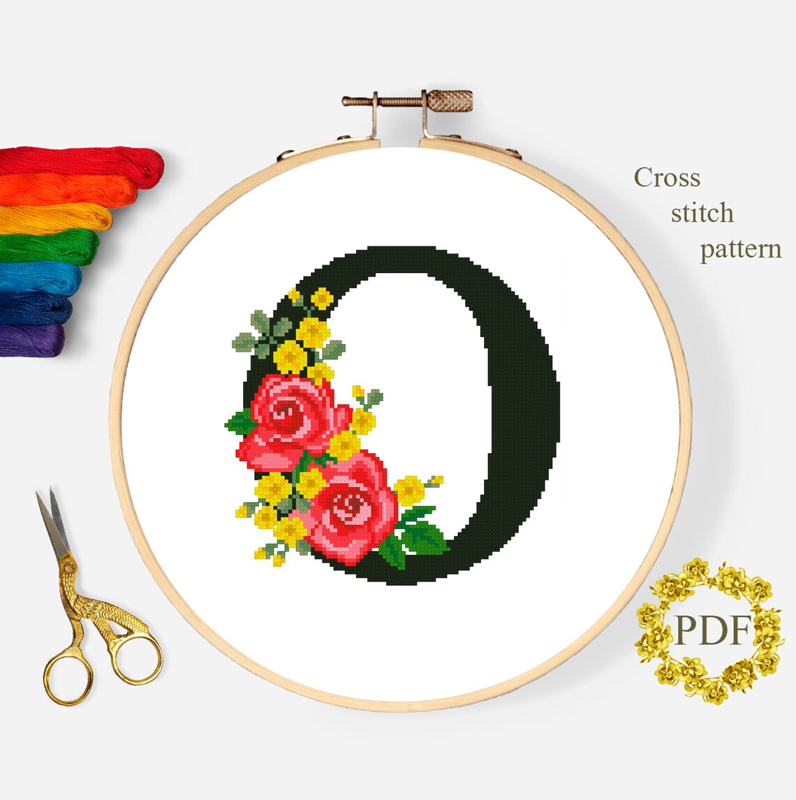Floral Letter O Modern Cross Stitch Pattern PDF Monogram - Etsy