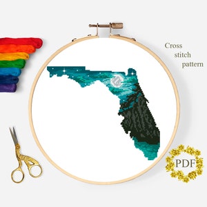 Florida State Map Modern Cross Stitch Pattern PDF, Landscape Counted ...