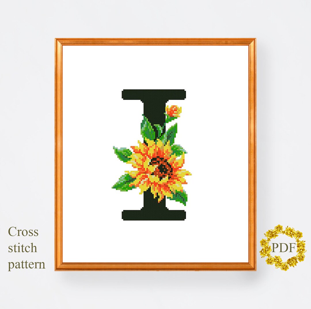 Letter I Modern Cross Stitch Pattern PDF, Monogram Floral Counted Cross ...